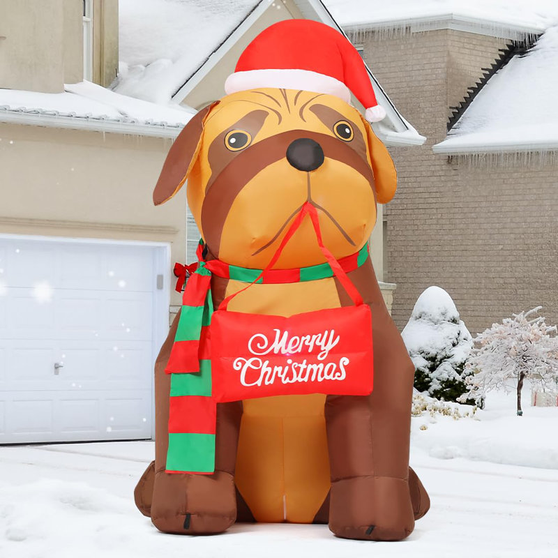 The Holiday Aisle® 5FT Christmas Inflatable Cute Dog with LED Lights ...