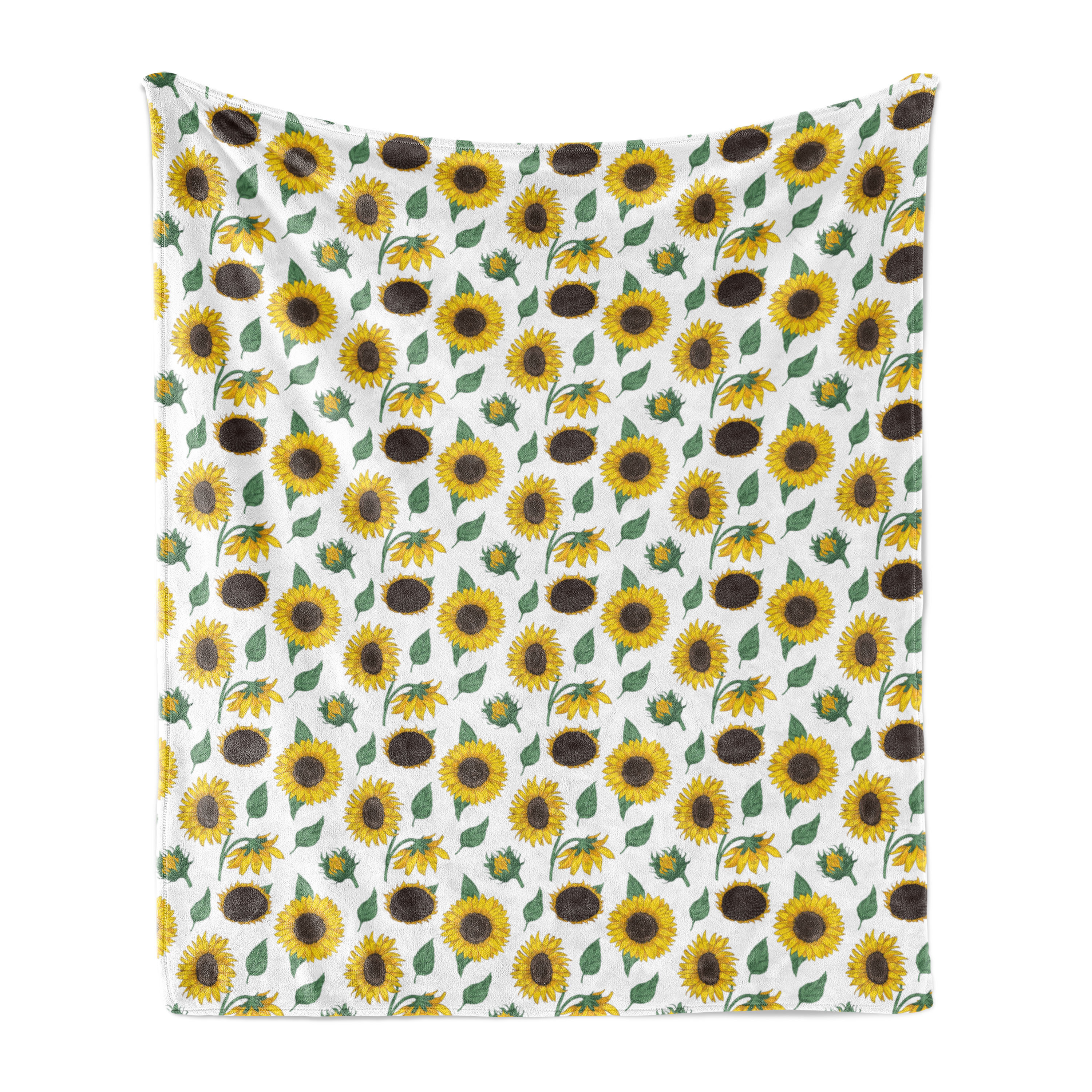 Ambesonne Sunflower Fleece Throw Blanket Hand-drawn Floral Art Reseda ...