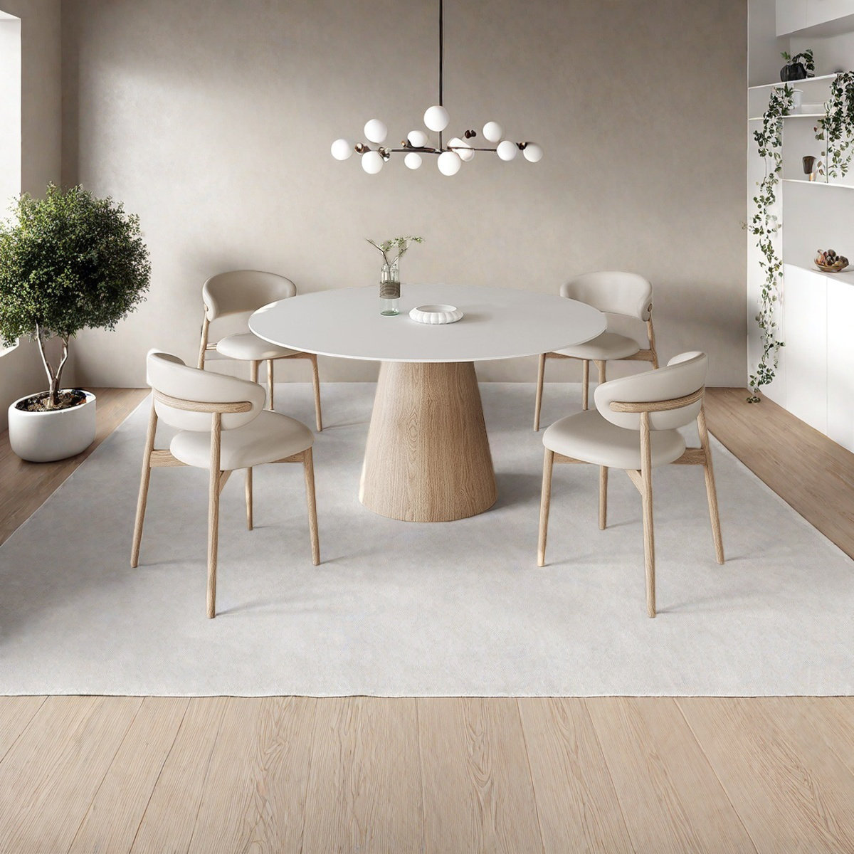Sleek Surface Designs Modern Round Dining Table, White Cream | Wayfair