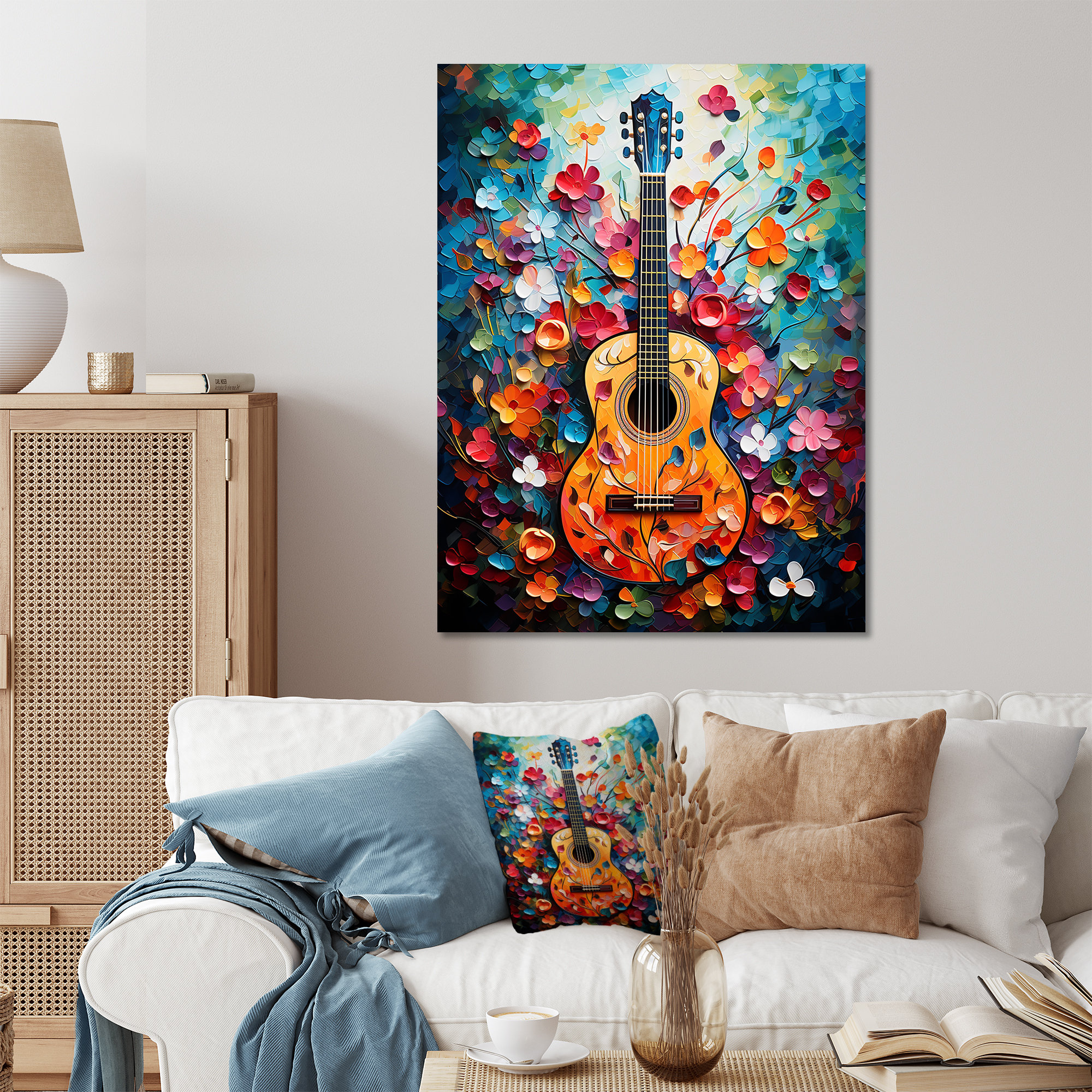 Lark Manor™ Green Foral Harmony Guitar - Music Metal Wall Art | Wayfair