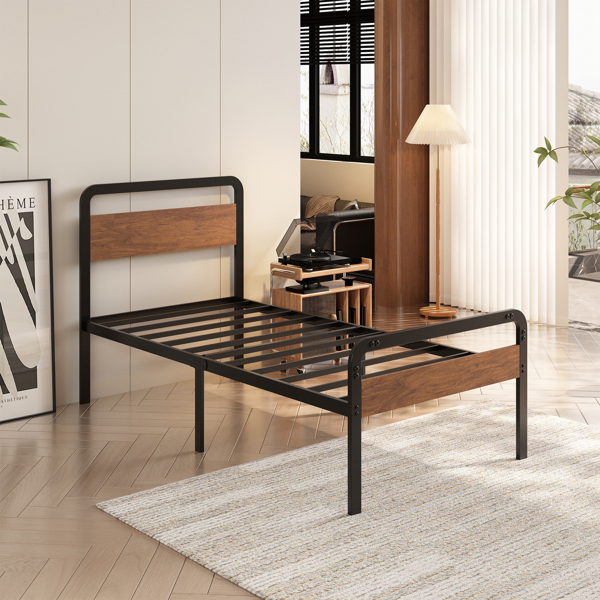 17 Stories 16 Inch Bed Frame with Wood Headboard and Footboard ...