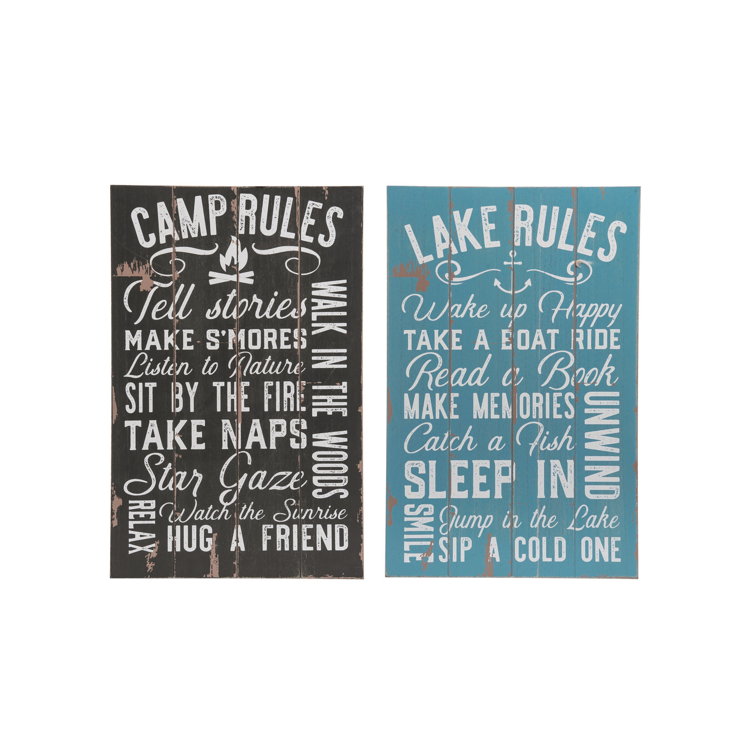 Trinx MDF Rules Slat Sign Set of 2 Spring Home Decorations | Wayfair