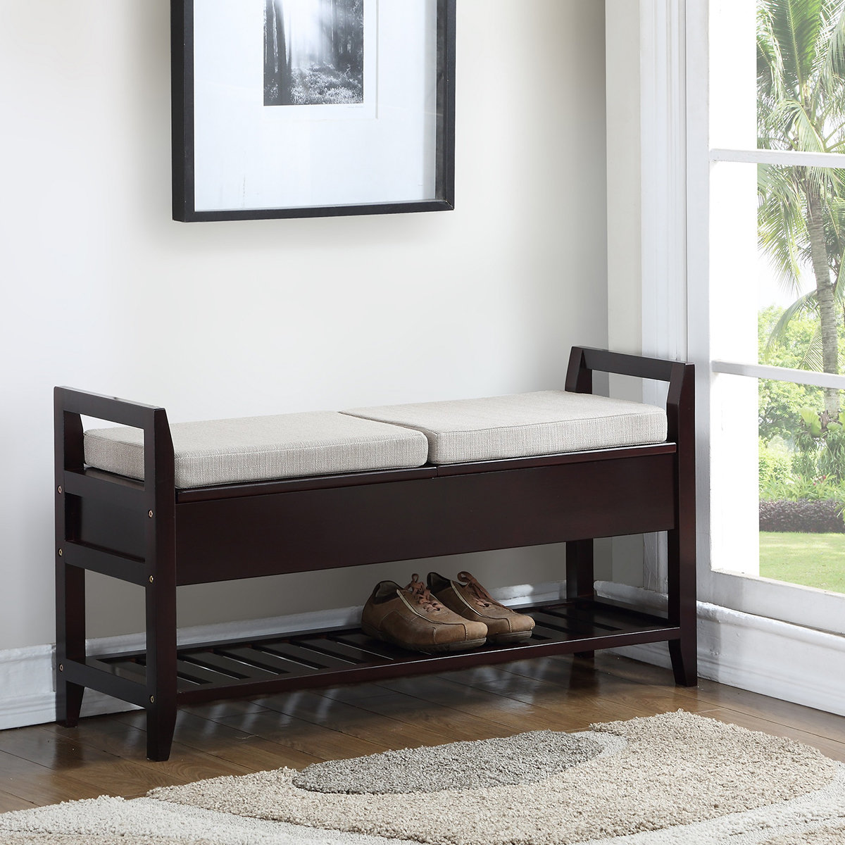 Red Barrel Studio Black Solid + Manufactured wood + Polyester Bench ...