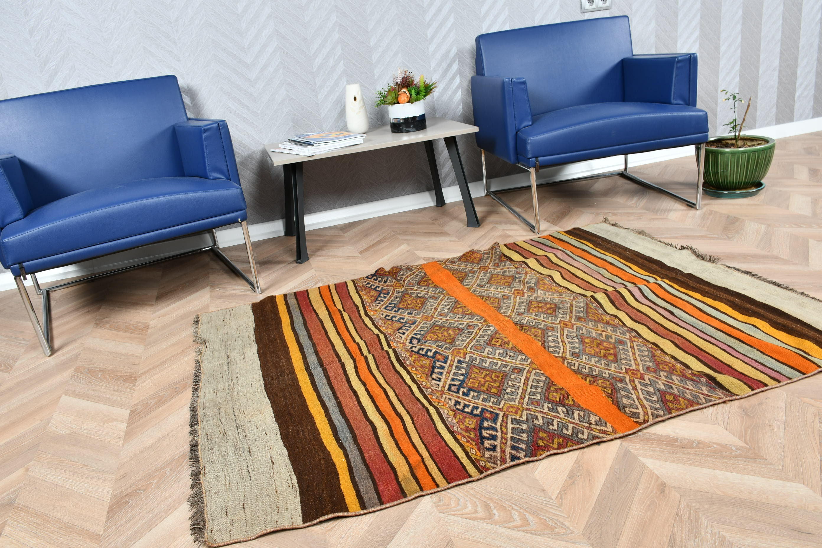 Union Rustic Vintage Turkish Kilim Accent Rug with Anatolian Patterns ...