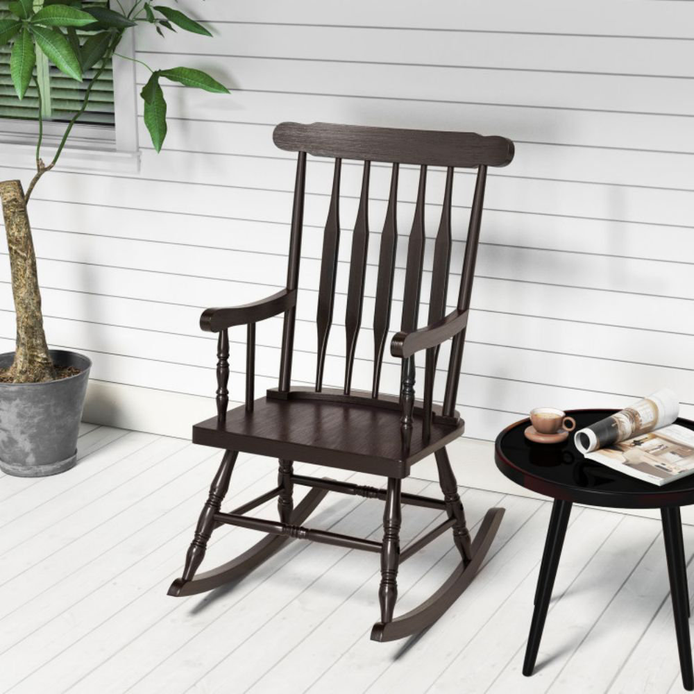 August Grove® Rocking Chair With Solid Wooden Frame For Garden And ...