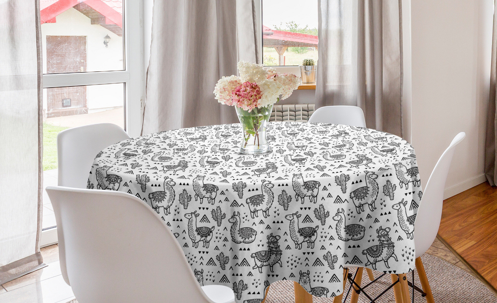 East Urban Home Ambesonne Llama Round Tablecloth, Abstract Triangles ...