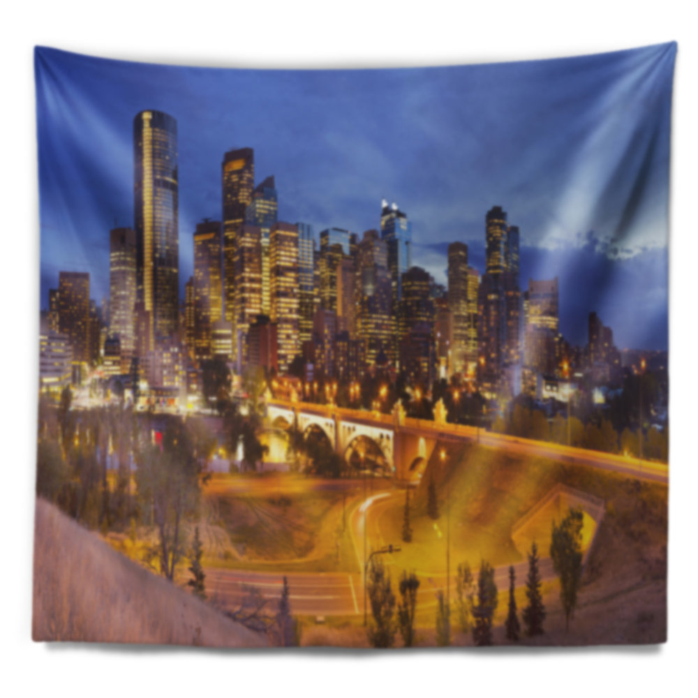 East Urban Home Cityscape Skyline of Calgary at Night Panorama Tapestry ...
