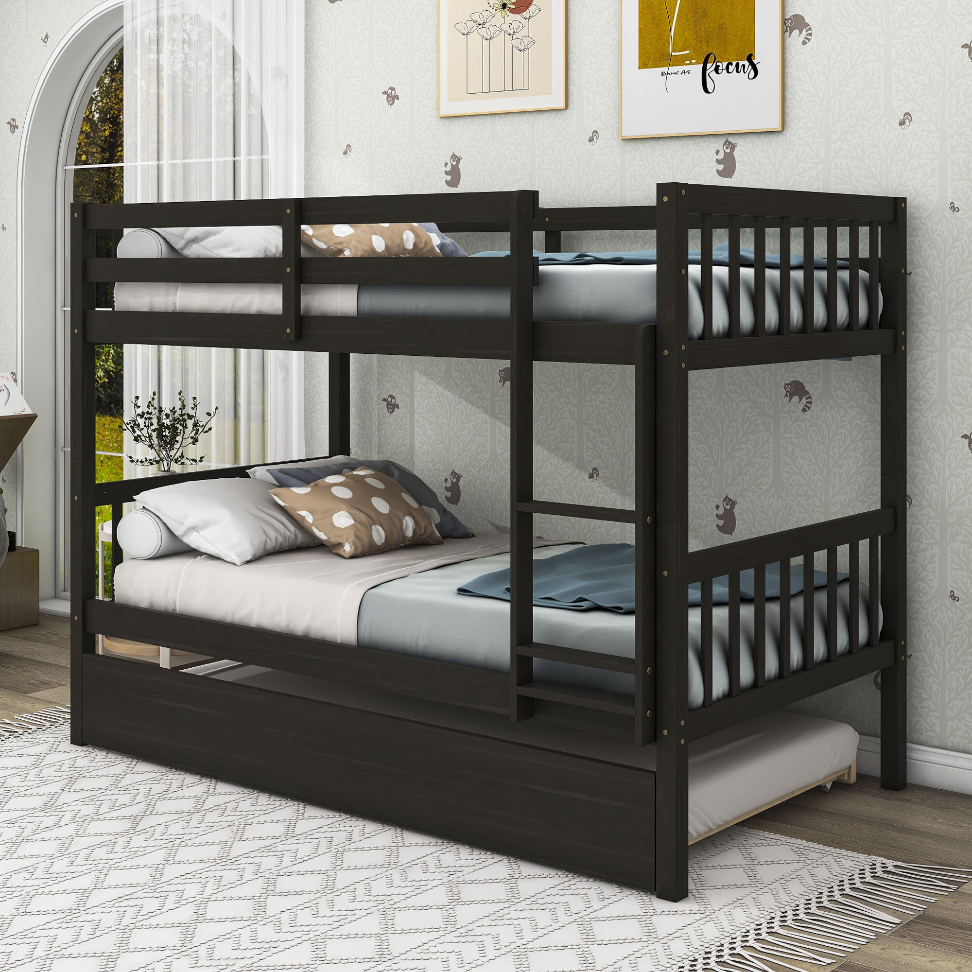 Harriet Bee Benine Kids Twin Over Twin Wood Bunk Bed with Twin Size ...