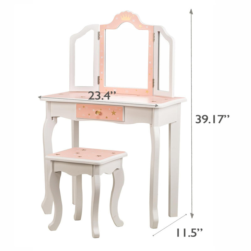House of Hampton 2-In-1 Princess Vanity Set,Princess Makeup Table With ...