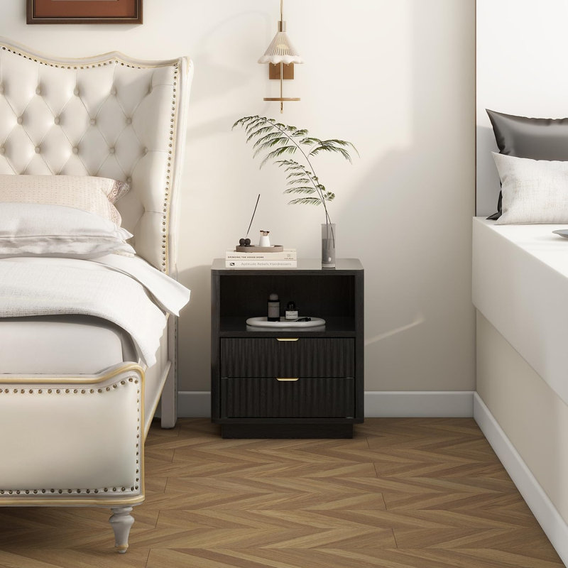 Hokku Designs Fluted Nightstands Set Of 2, Black Night Stands With 2 ...
