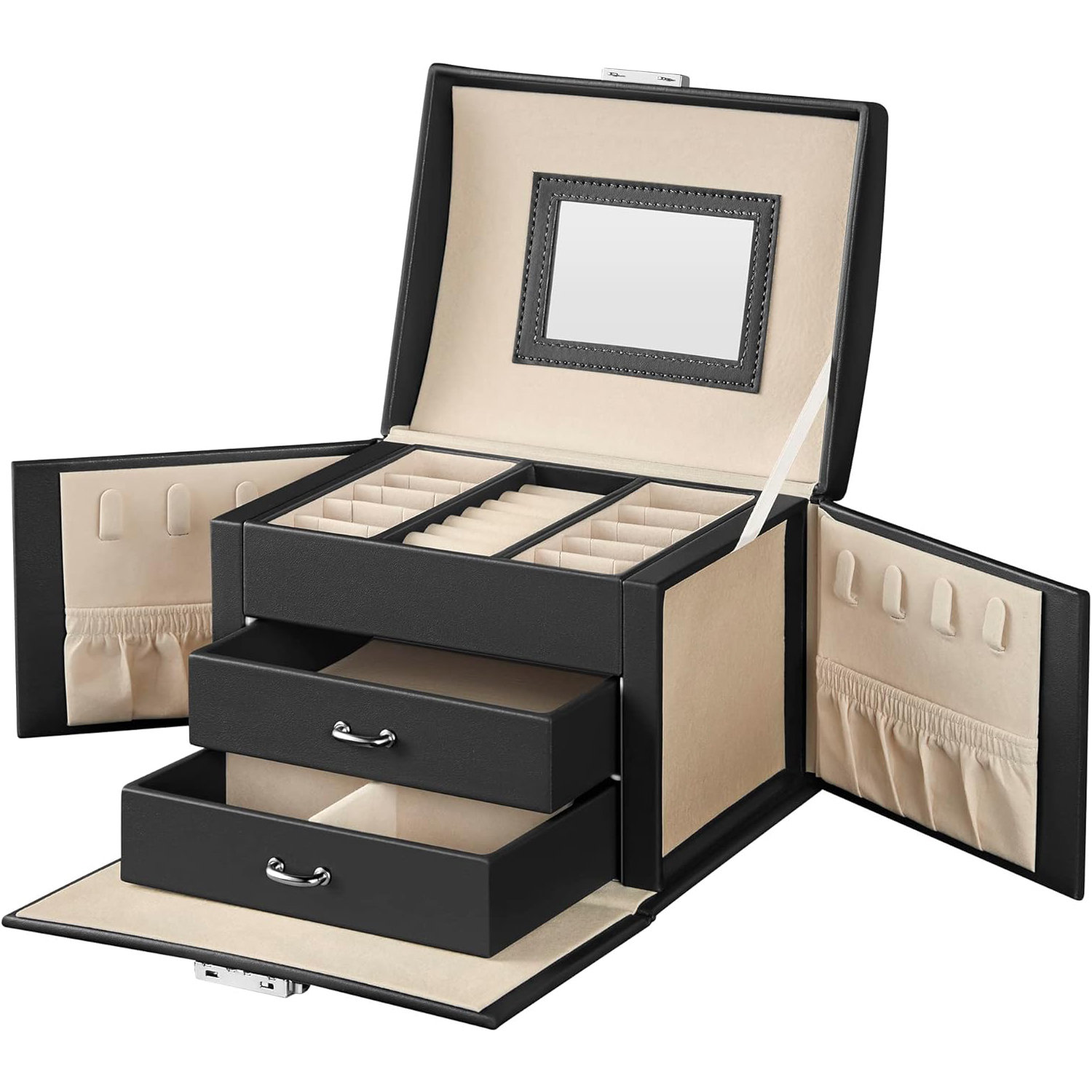 Latitude Run® 3-Tier Jewellery Box, Travel Jewellery Case With Handle ...