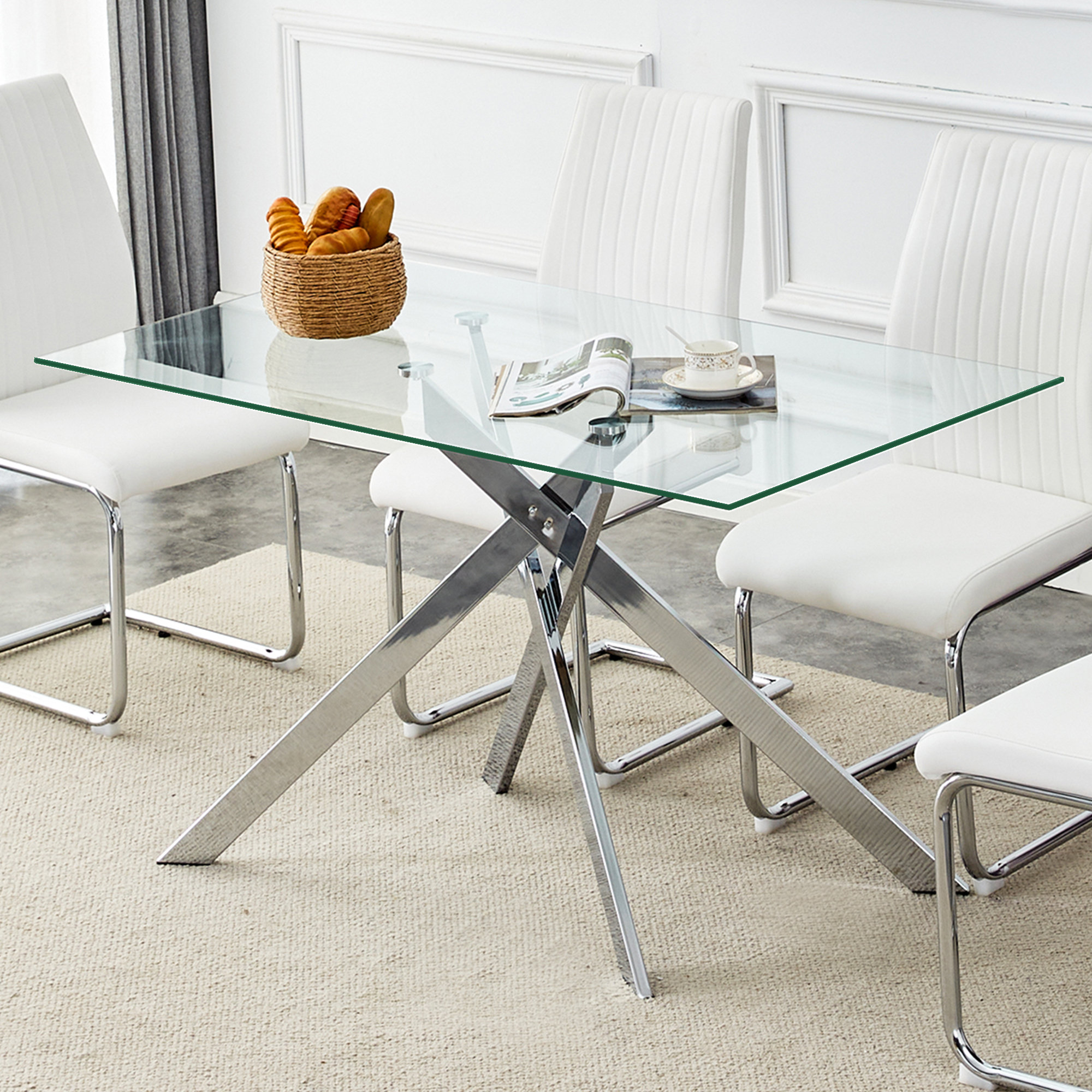 George Oliver Carlinda Glass Dining Table for 4-6 People, Rectangular ...