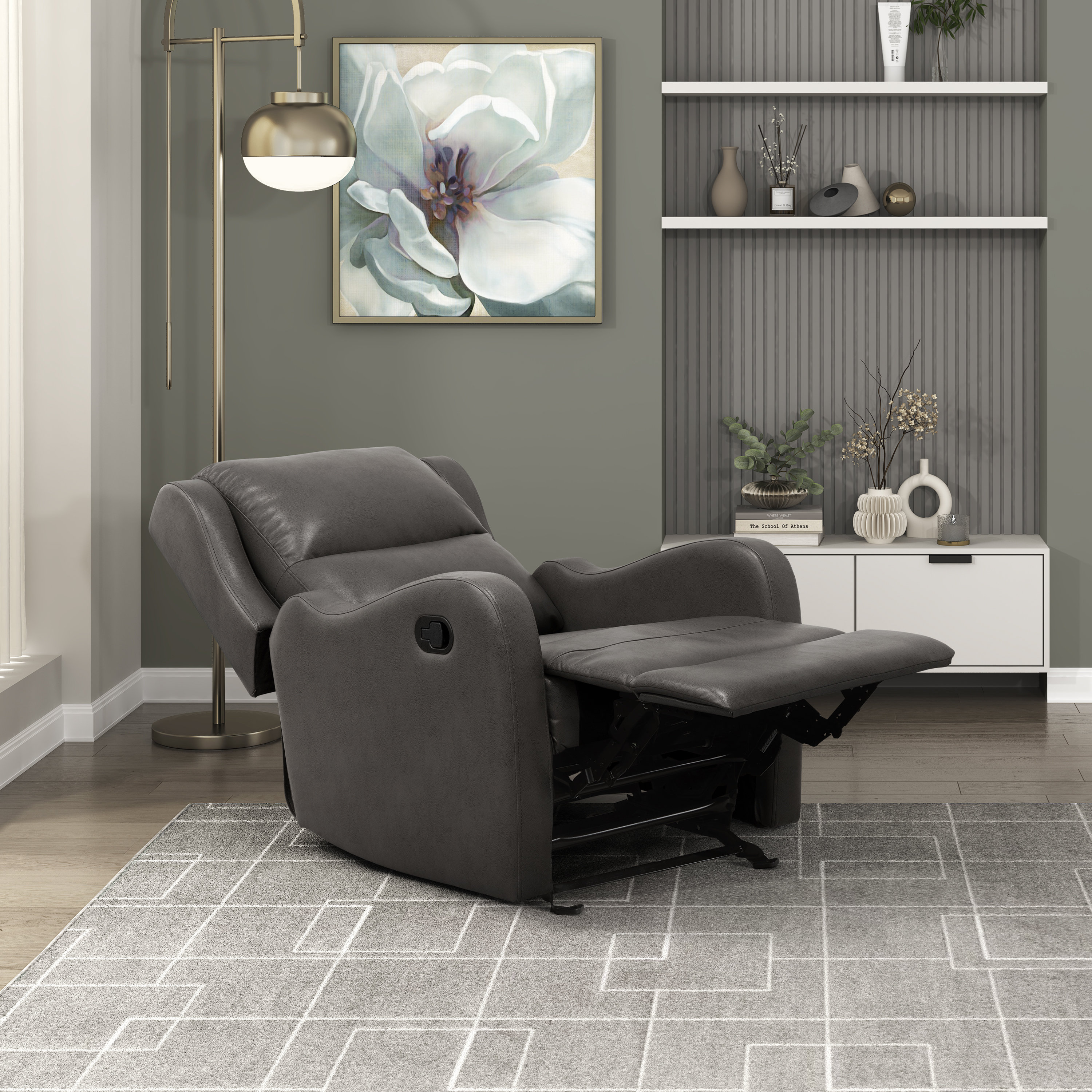 Winston Porter Norihisa 30"W Modern Faux Leather Pull Tab Glider ...