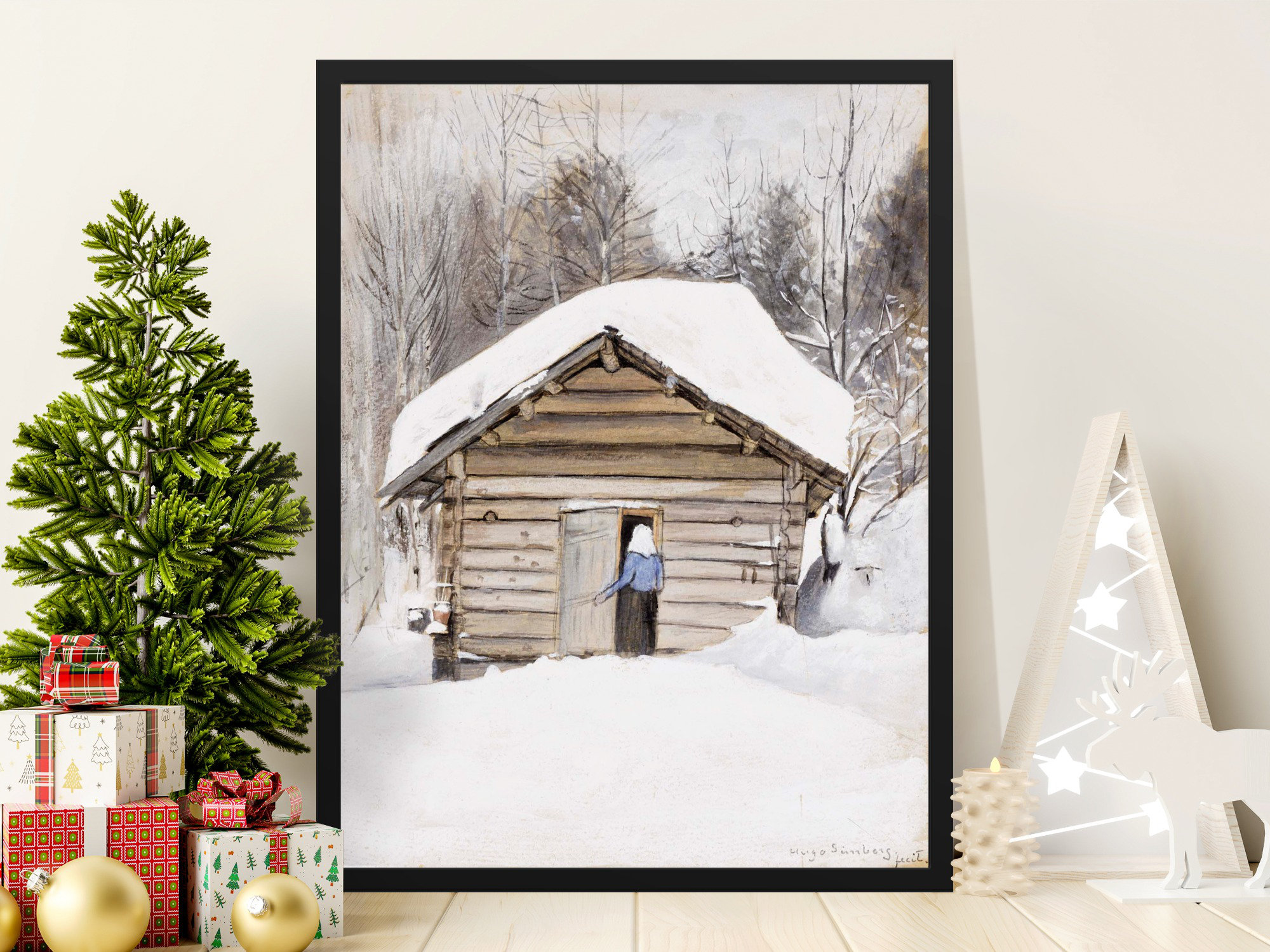 Lark Manor Snowy Cabin by Hugo Simberg Landscape Art Framed Poster ...