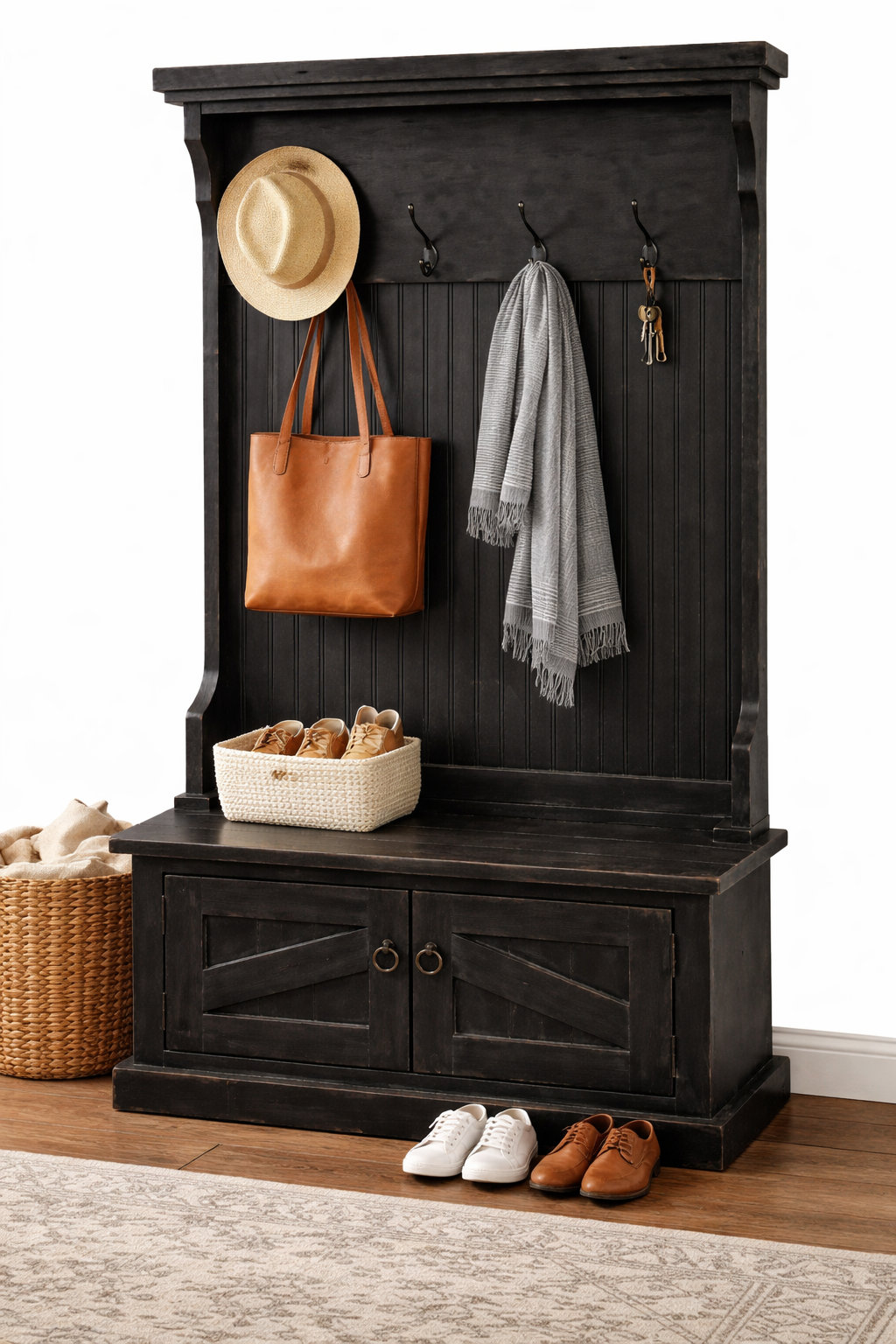 Longshore Tides Kinley Solid Wood Hall Tree with Bench and Shoe Storage ...