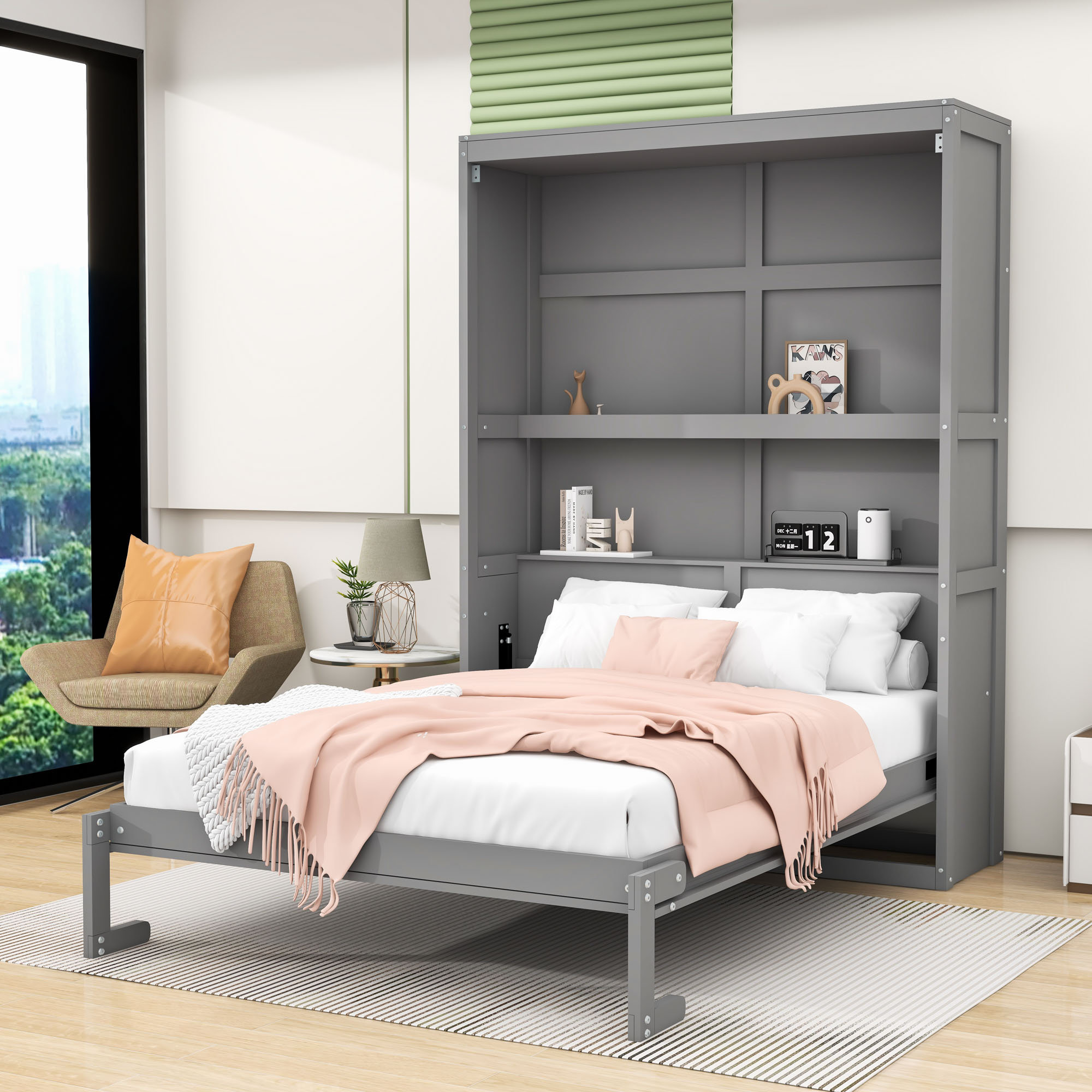 Latitude Run® Murphy Bed with Dual Function Storage Cabinet and Comfort ...