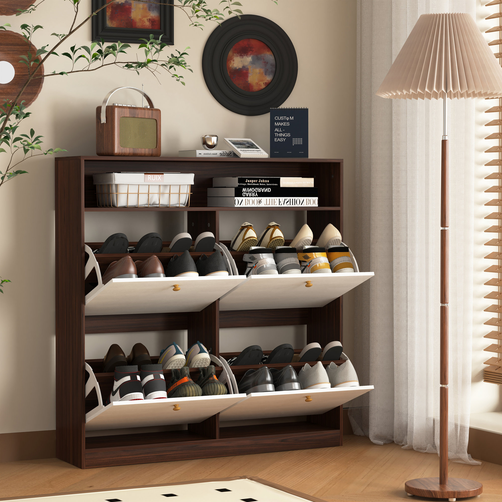 Latitude Run® Modern Entryway Shoe Storage Cabinet with 4 Flip Drawers ...