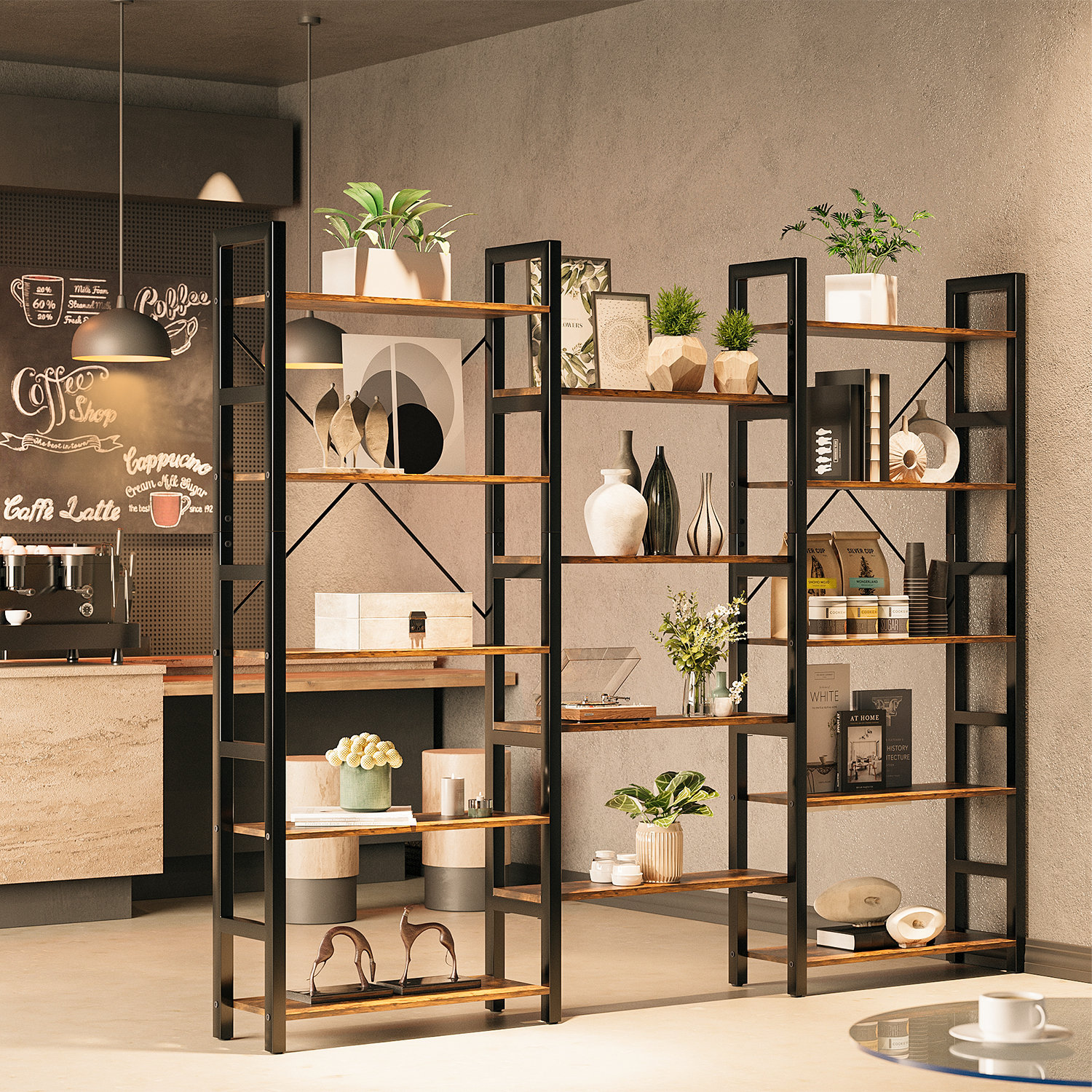 Mercer41 Triple Wide Bookshelf, Open Display Shelves, Shape Changeable ...