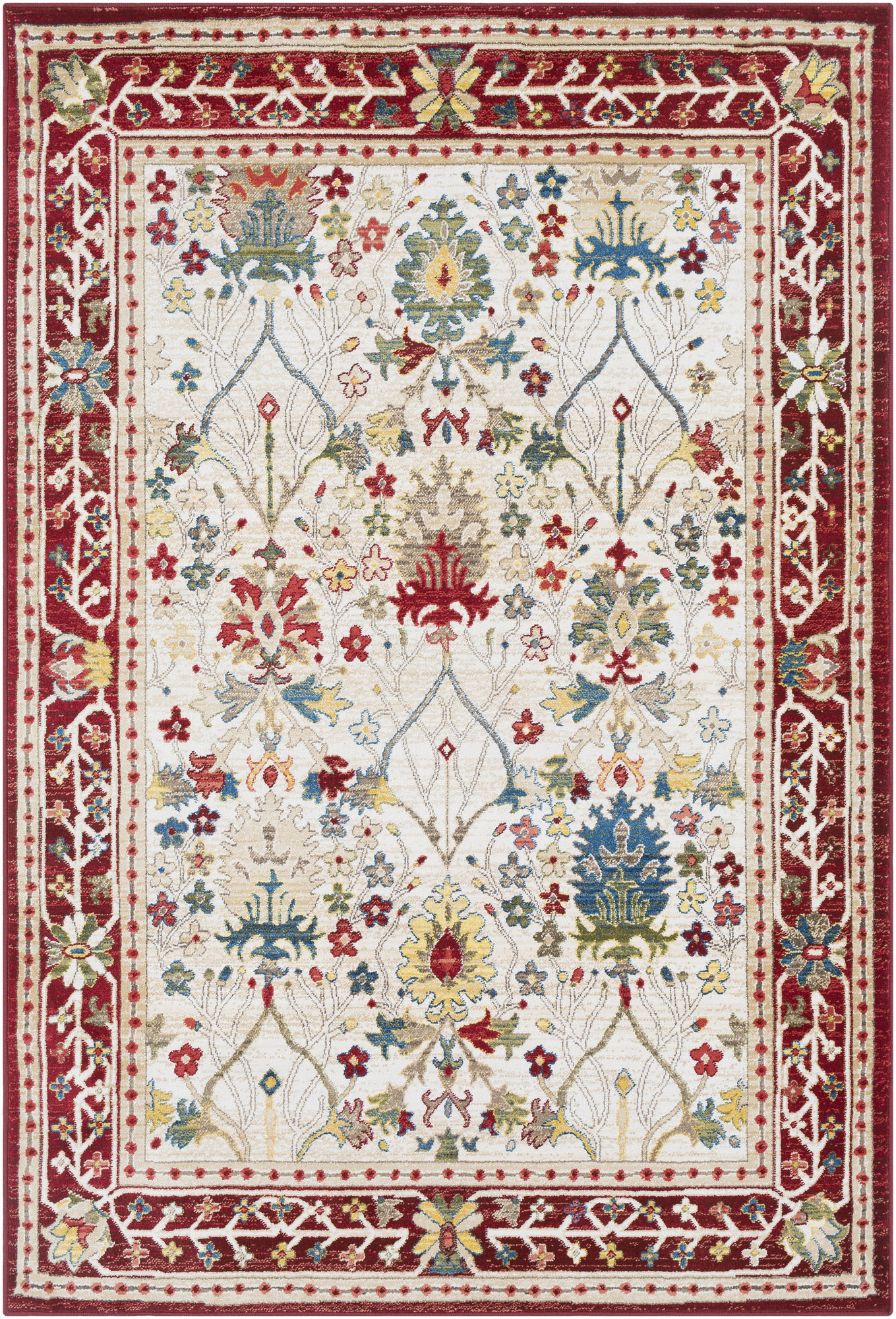Bungalow Rose Hasrat Performance Red/Cream/Navy Rug & Reviews | Wayfair