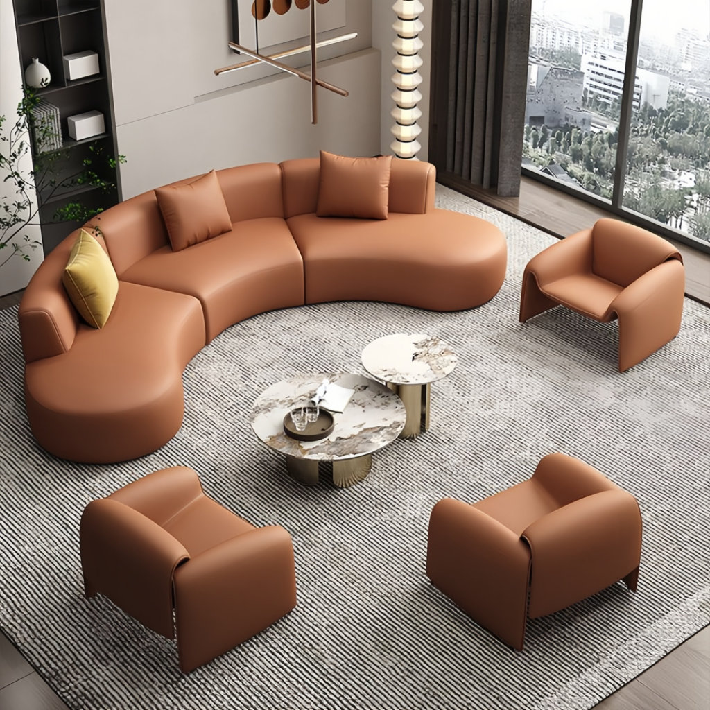 Lifton Modern Curved Sofa Coffee Table Combination 6 - Piece Faux ...