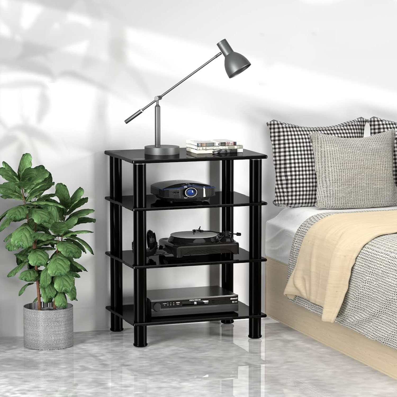 Orren Ellis 4-Tiers Media Component TV Stand Audio Video Tower Tempered ...