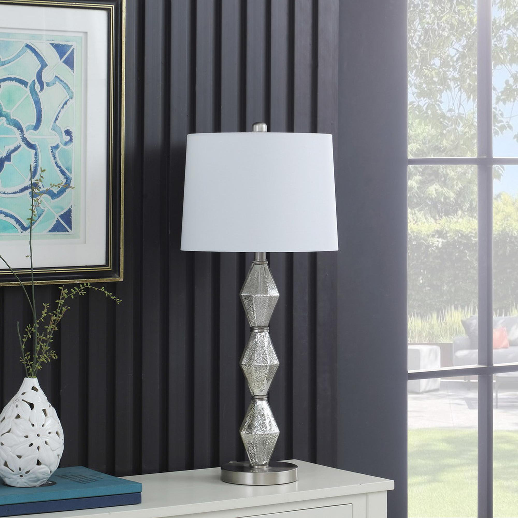 Ebern Designs 29.5" In Emil Moderne Geometric Glass Brushed Silver ...
