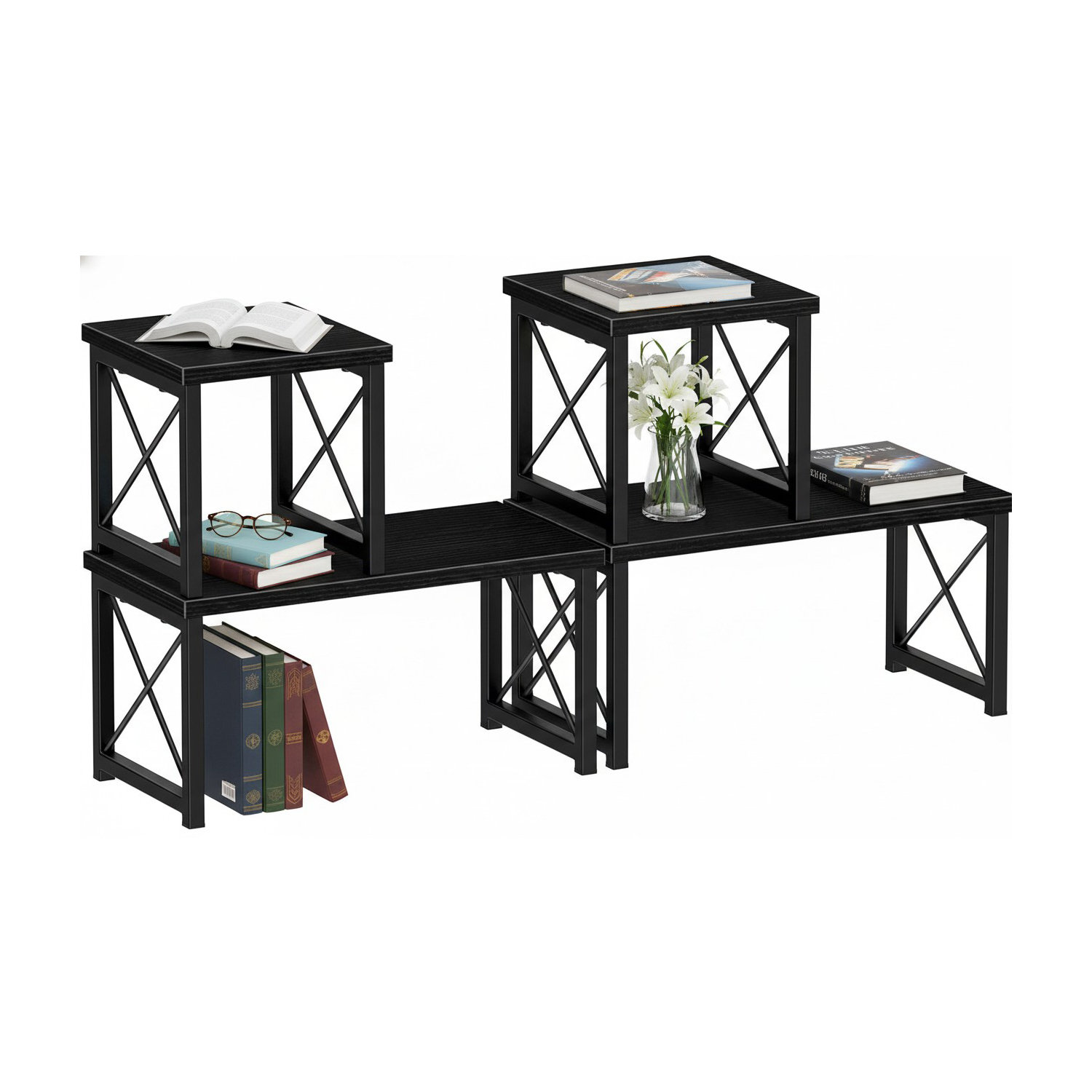 Inbox Zero Black 2 Tier Freestanding Stackable Desktop Organizer Shelf ...