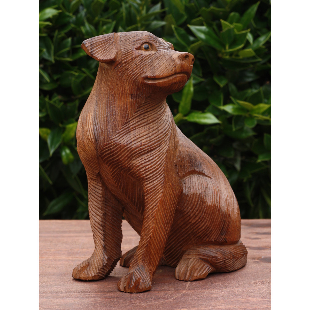 Lark Manor™ 8" Wooden Hand Carved Sitting Dog Figurine Sculpture Statue ...