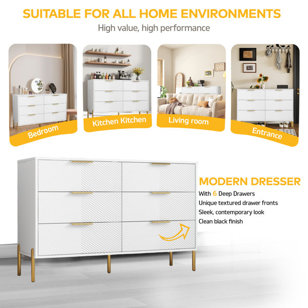 Mercer41 47.2"W Modern Design Drawers Dresser, 6 Drawers | Wayfair