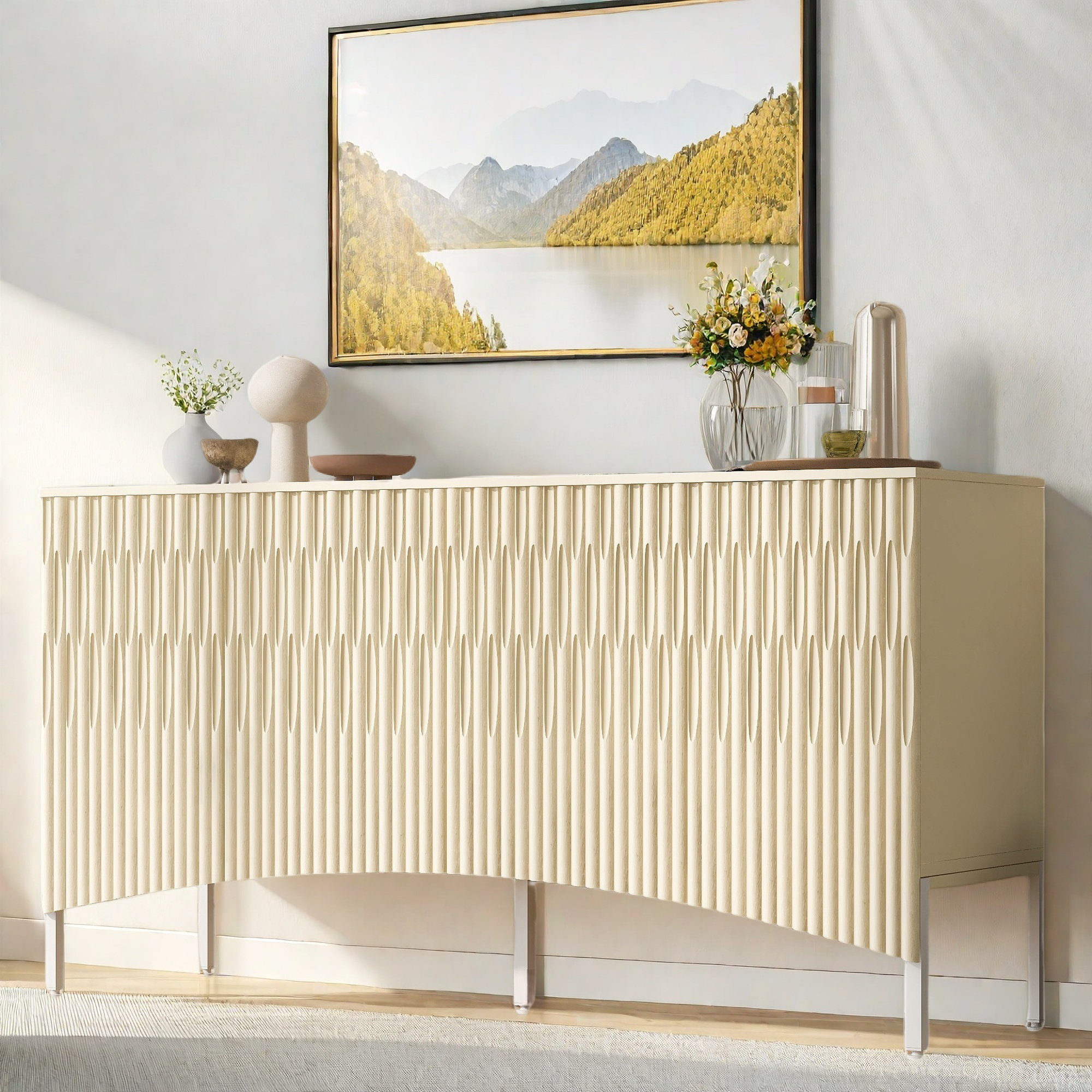 Ebern Designs Sideboard With Curved Bottom Doors With Arched Groove ...
