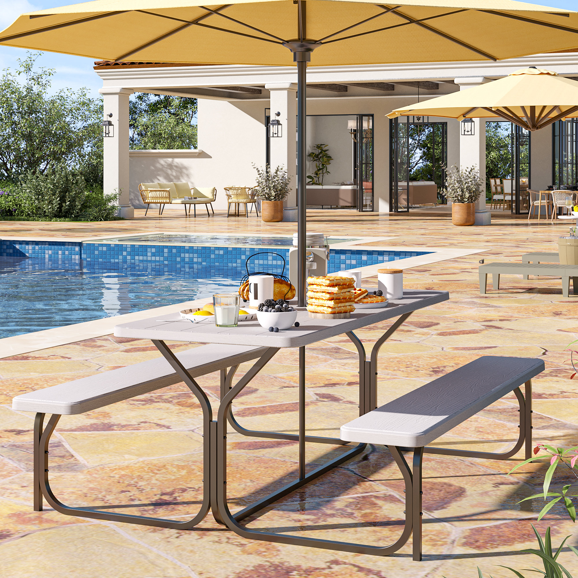 Wade Logan® Bohall Rectangular 4 - Person 71" Long Picnic Table | Wayfair