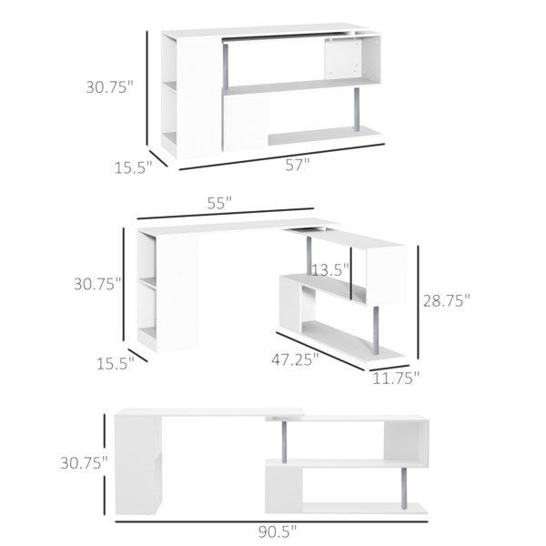 Brayden Studio® 55" 360° Rotating Corner Computer Desk Modern L-Shaped ...