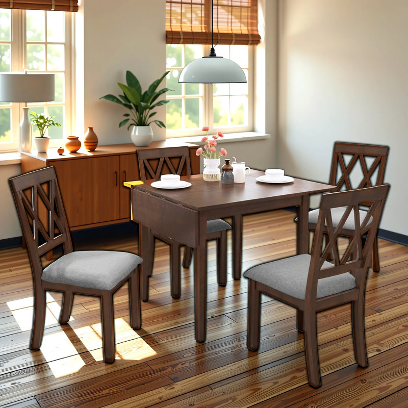 Gracie Oaks Space-Saving 5-Piece Drop Leaf Dining Set with Upholstered ...