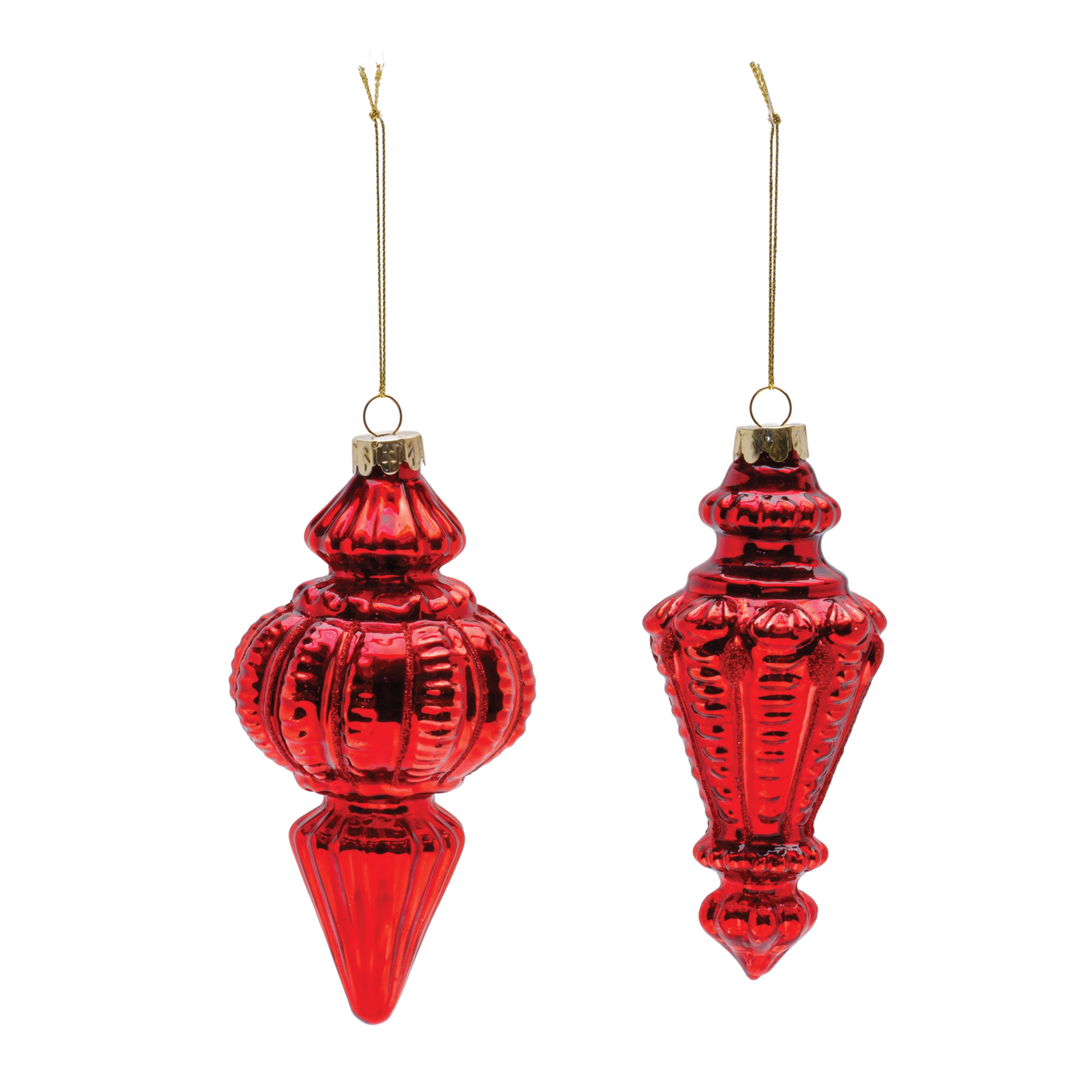Bloomsbury Market Red Ribbed Glass Finial Ornament (Set of 6) | Wayfair