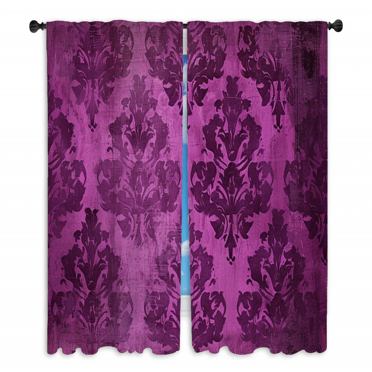 VisionDecor Damask Window Curtains Classic Elegant Print Drapes - 2 ...