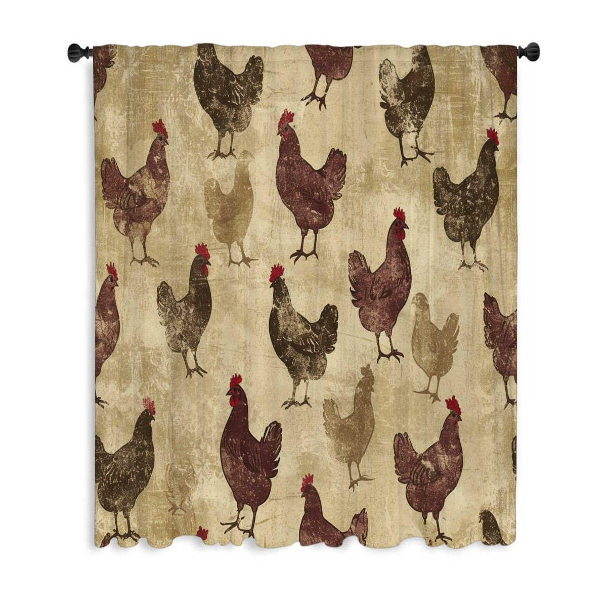 VisionDecor Chickens Window Curtains, Country Blockout & Sheer Curtains ...
