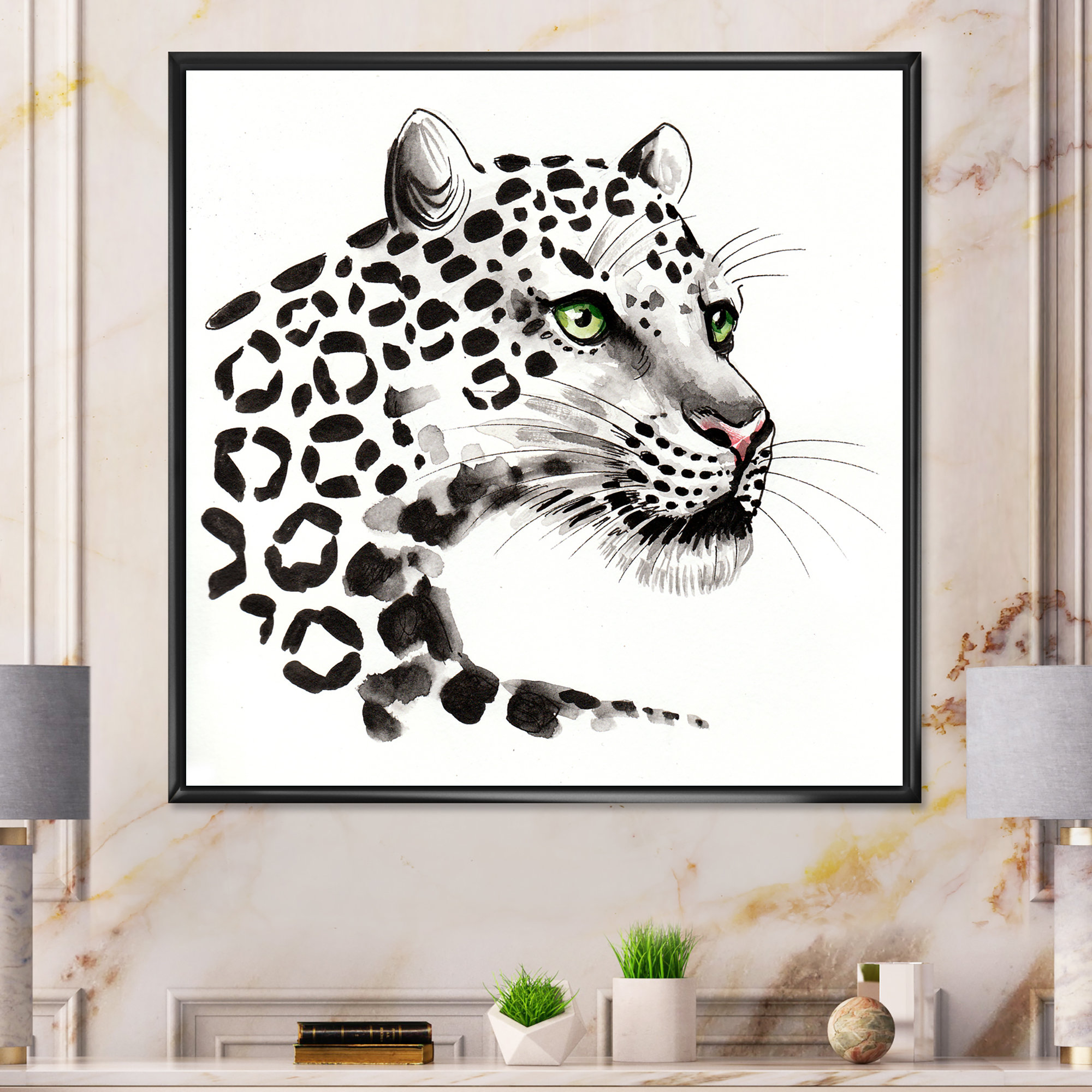 Mercer41 Leopard Head - Picture Frame Print on Canvas | Wayfair