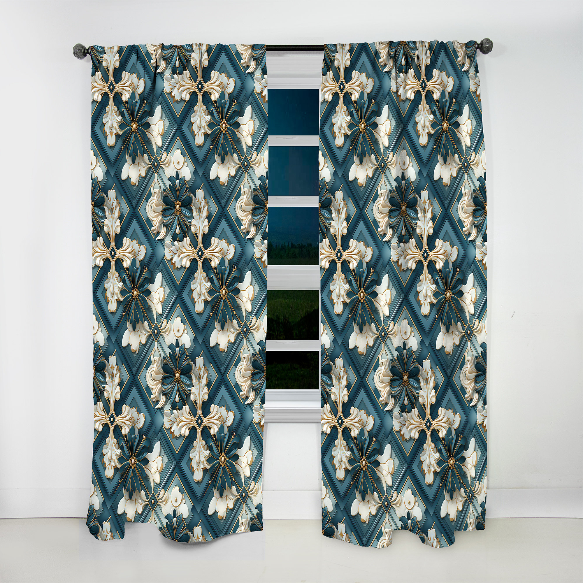 Design Art Flower Mosaic Geometric Pattern - Modern Curtain - Velvet ...