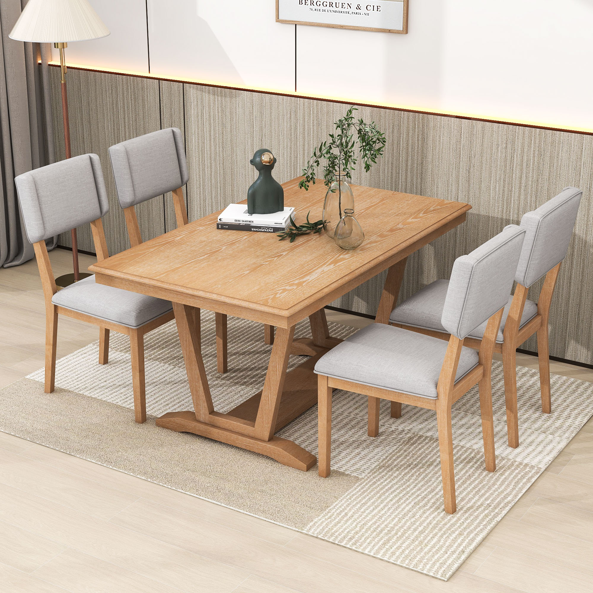 us-kindly Rustic 5-Piece Dining Set, Rectangular Dining Table with ...