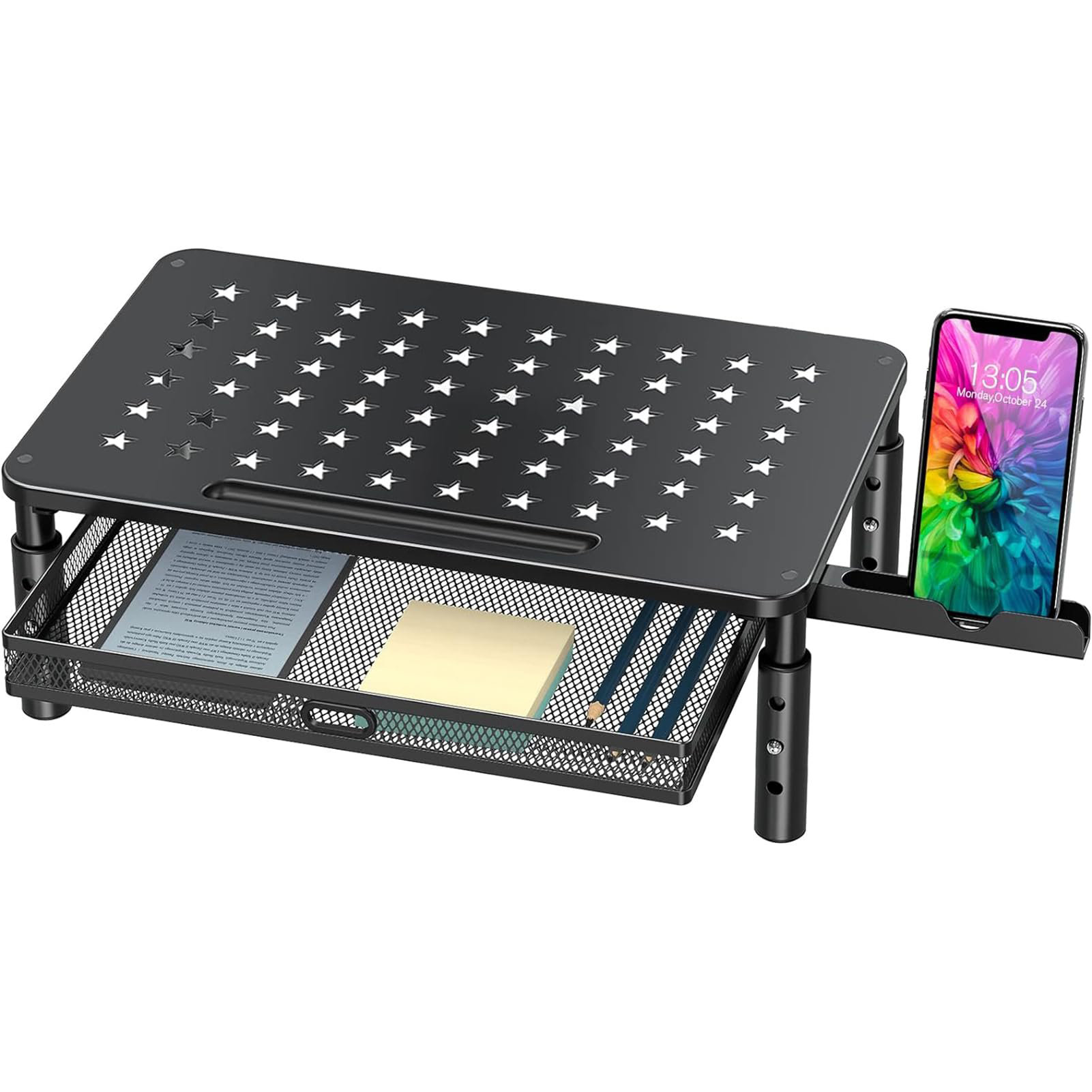 Inbox Zero Monitor Stand Riser With Metal Mesh Drawer, Height ...