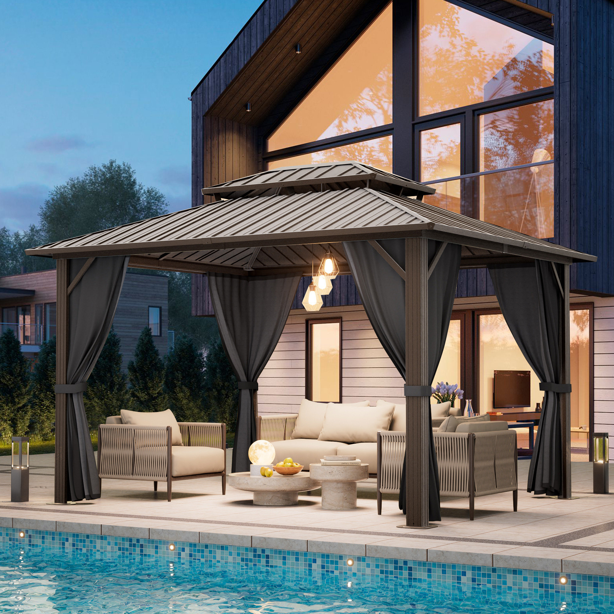 BESUNYST 12 x 16 FT Hardtop Gazebo, Metal Gazebo with Aluminum Frame ...