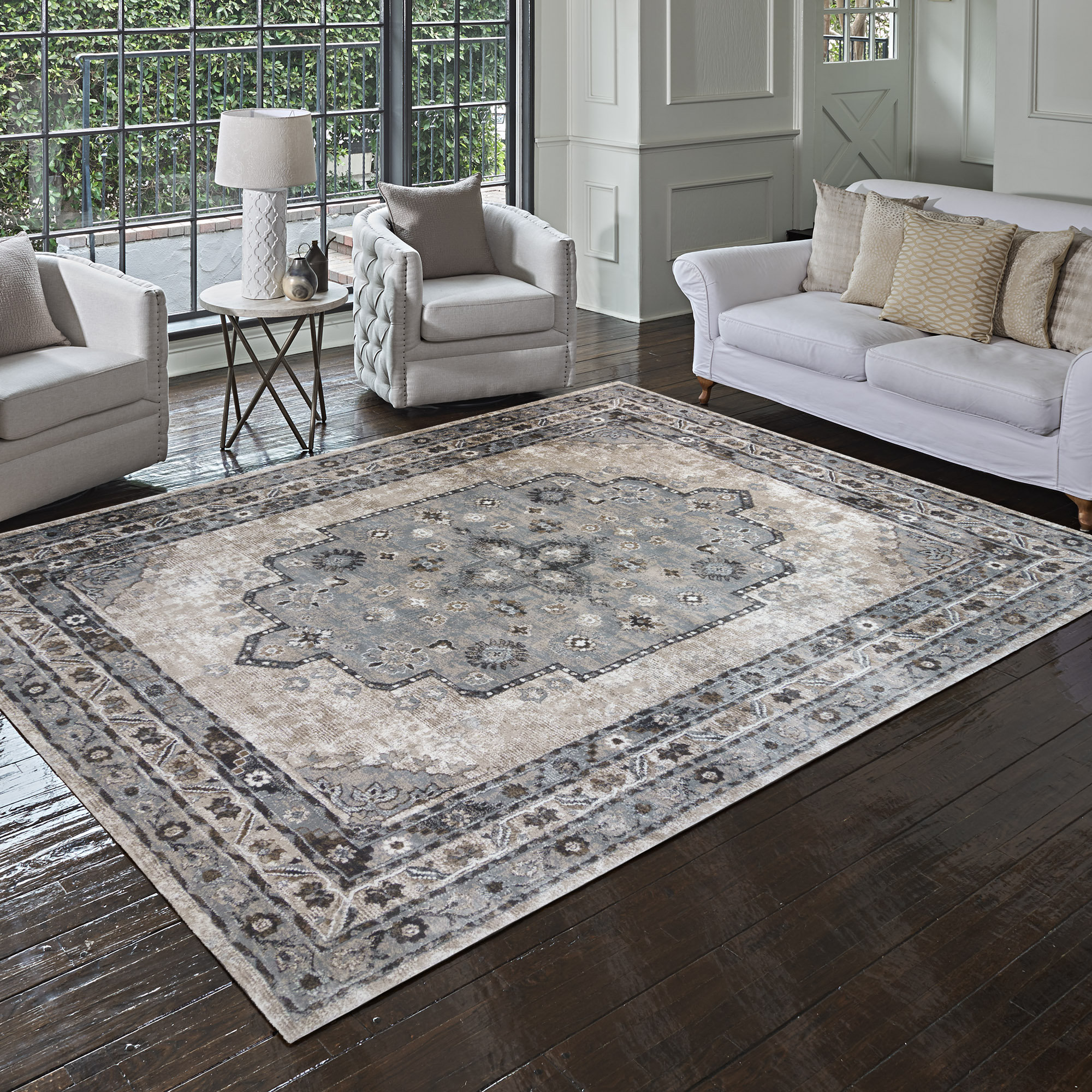 Gertmenian Romeo Toaze Traditional Medallion Wide Border Area Rug ...