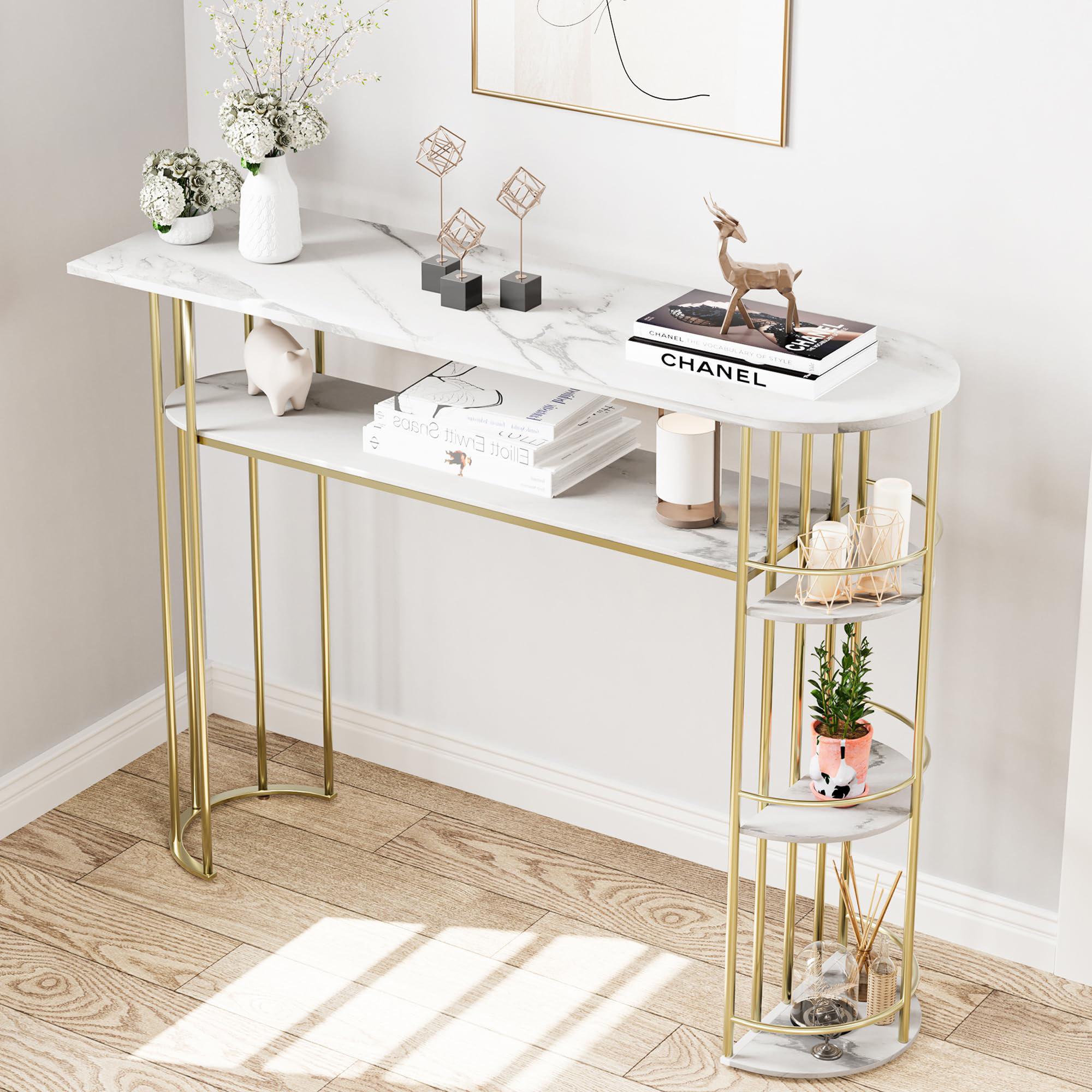 Mercer41 Console Table Gold Sofa Tables Narrow Entryway Table With ...