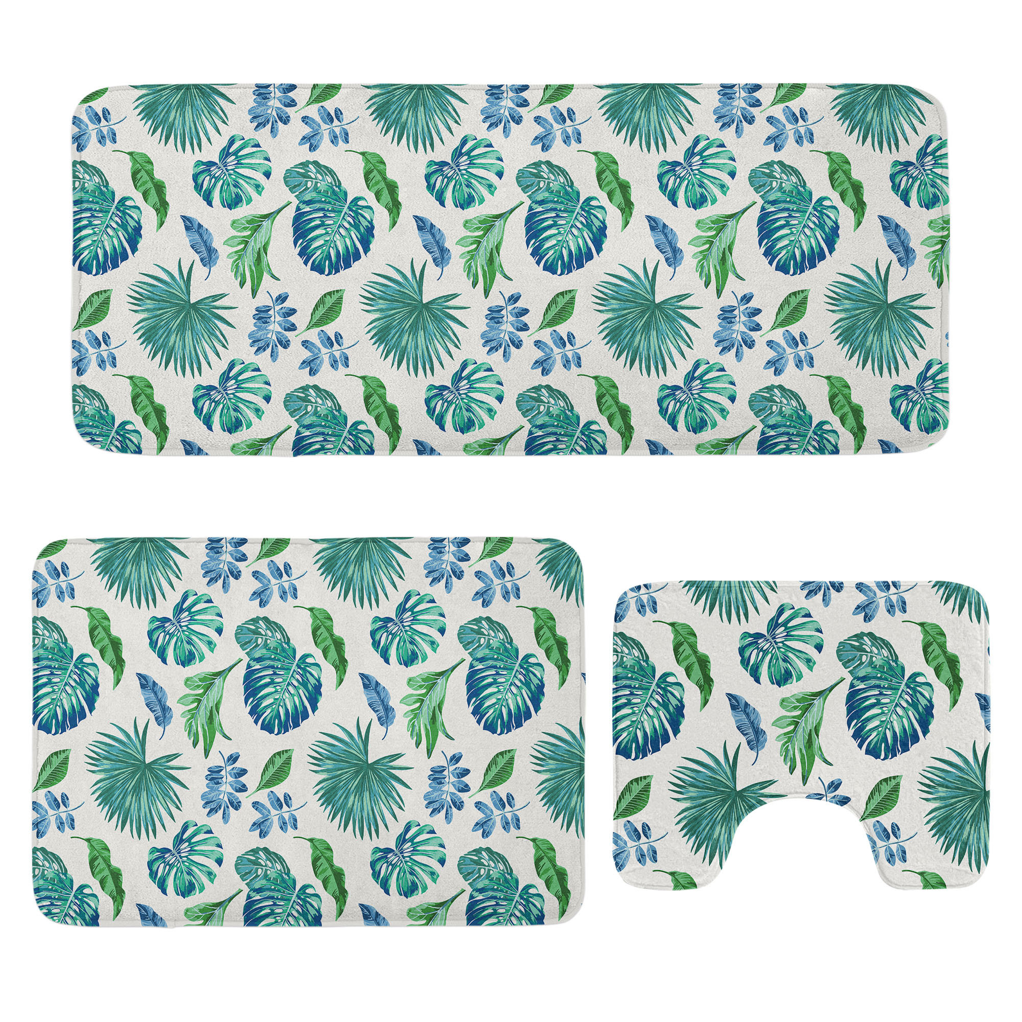 Dakota Fields Green Leaf Bathroom Rug Set 3 Pieces U-Shape & Rectangle ...