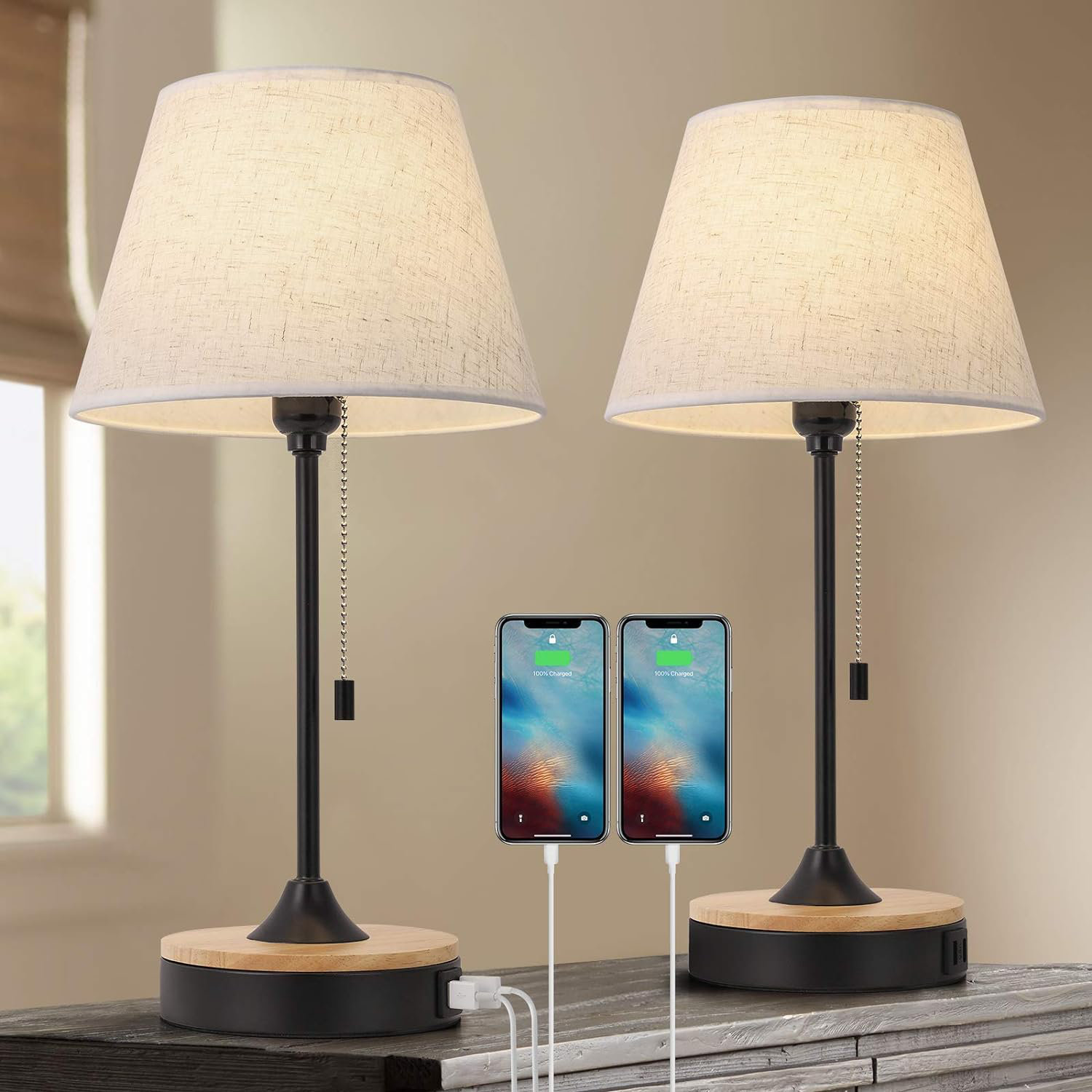 Ebern Designs Oneybrook Table Lamp with Dual USB Charging Ports and AC ...