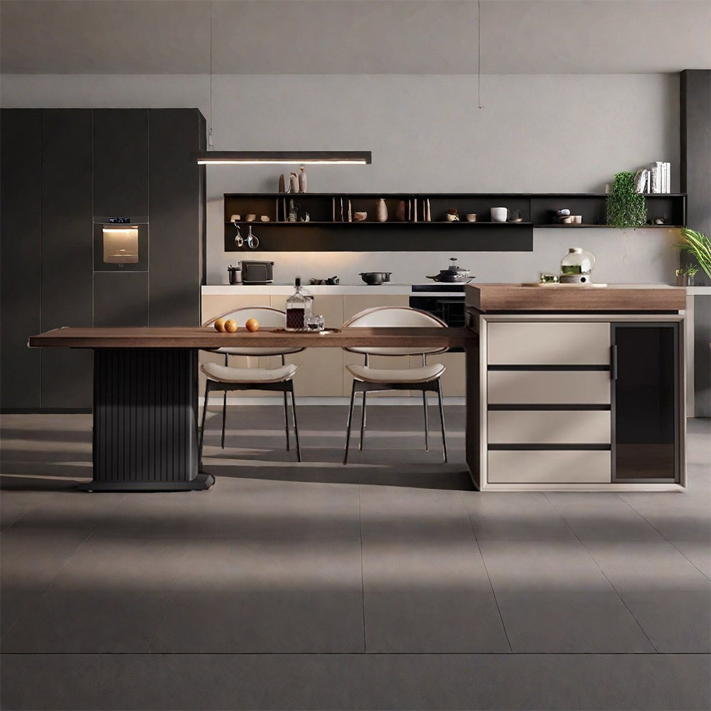 Hokku Designs Expandable Wooden Sintered Stone Kitchen Islands With ...