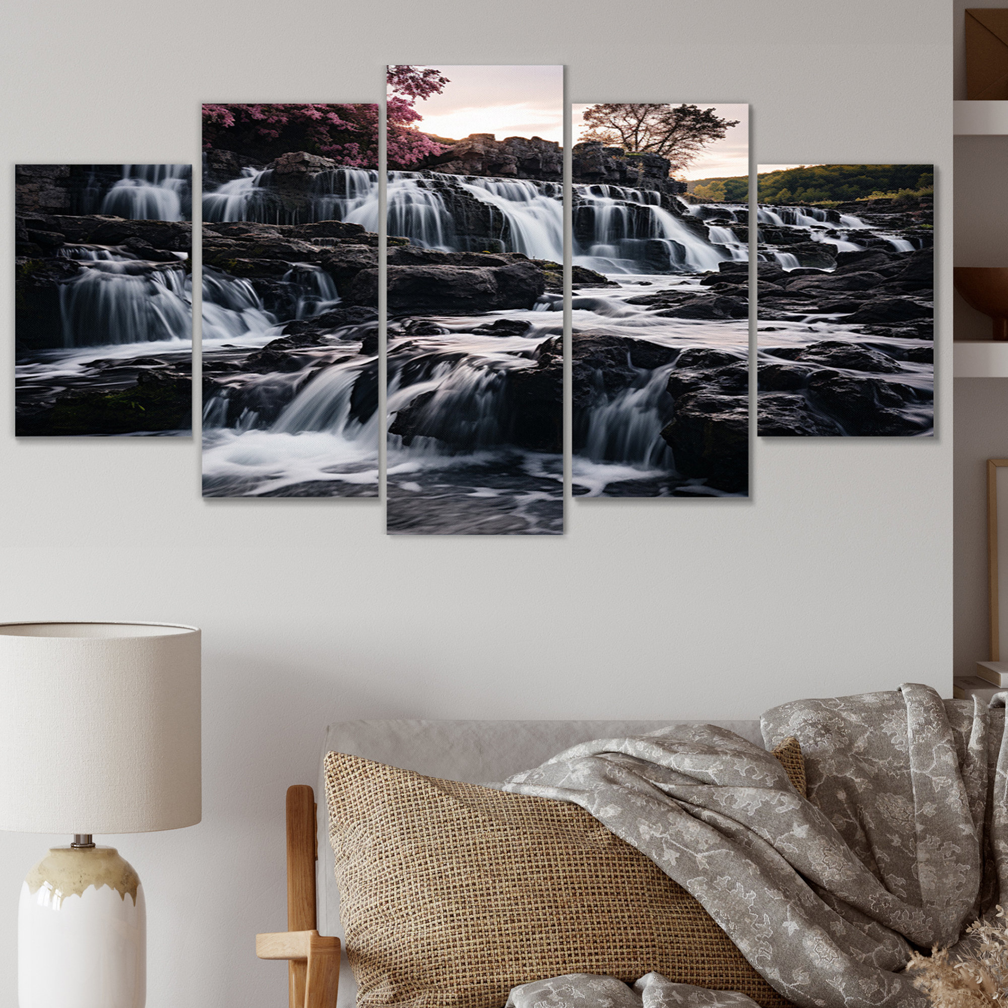 Loon Peak® Pink Grey Waterfall Timeless Flow - Landscapes Metal Wall ...
