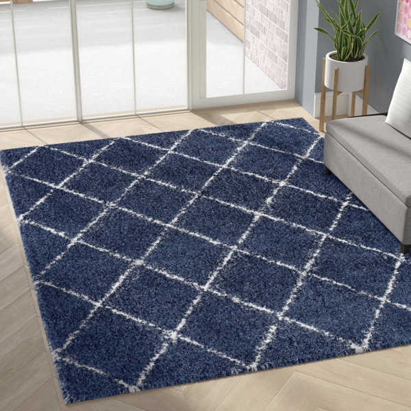 Ebern Designs Annaros Geometric Shag Navy Area Rug & Reviews - Wayfair ...