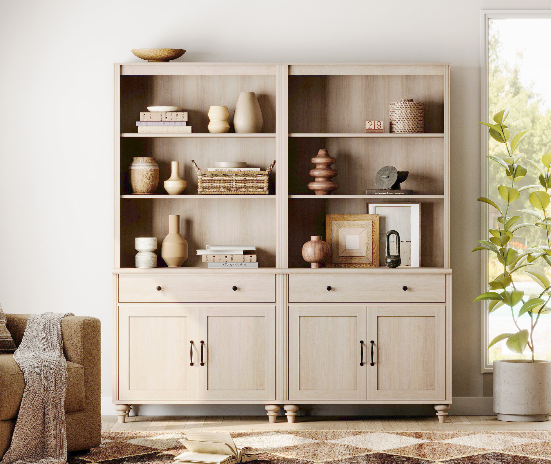 Charlton Home® Scarlett Set Of 2 Bookcase With Doors & Drawers, 5 Tier ...