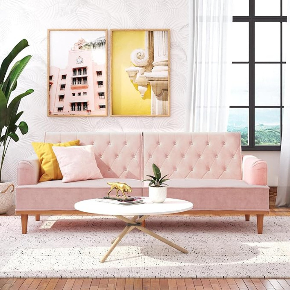 Hokku Designs Mr. Kate Stella 80 Inch Futon Sofa Bed In Velvet Fabric ...
